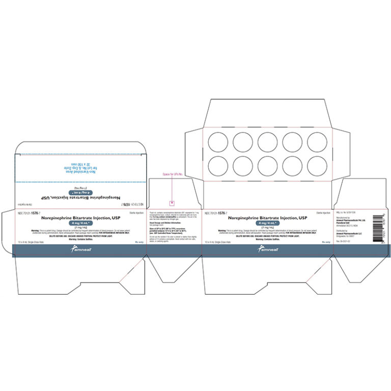 Norepinephrine Bitartrate Injection, 1mg/mL Single Dose Vial 4mL ...